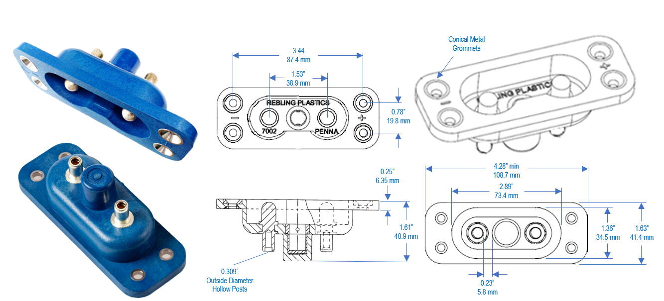 Style 1 Avionics / MIL-Spec Battery Receptacle - Hollow Posts