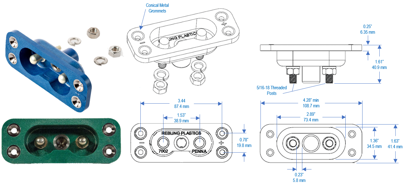 Style 1 Avionics / MIL-Spec Battery Receptacle - Threaded Posts